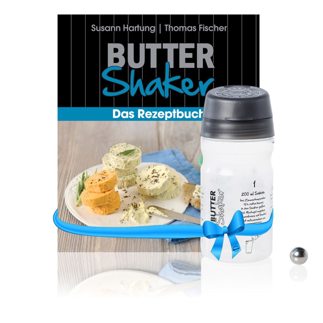 Butter-Shaker mit Rezeptbuch als Set — Spätzle-Shaker